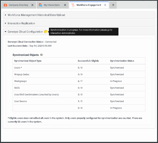 Interaction Connect - Genesys Cloud Configuration Status